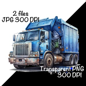 Recycling Truck Watercolor, Blue Garbage Trucks Boys Clipart Nursery ...