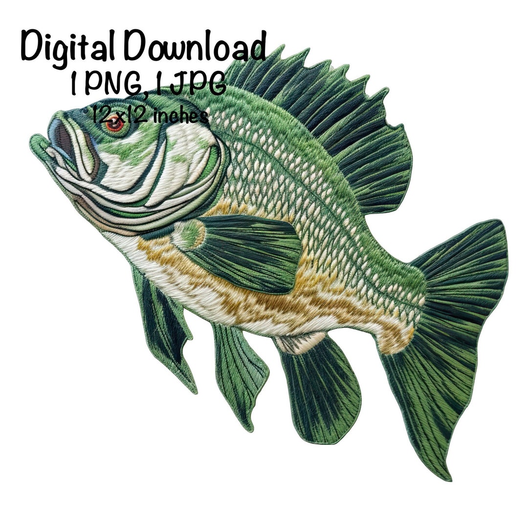 Bass Fish Embroidery PNG Fishing Clipart Wall Art Bass Fishing PNG ...