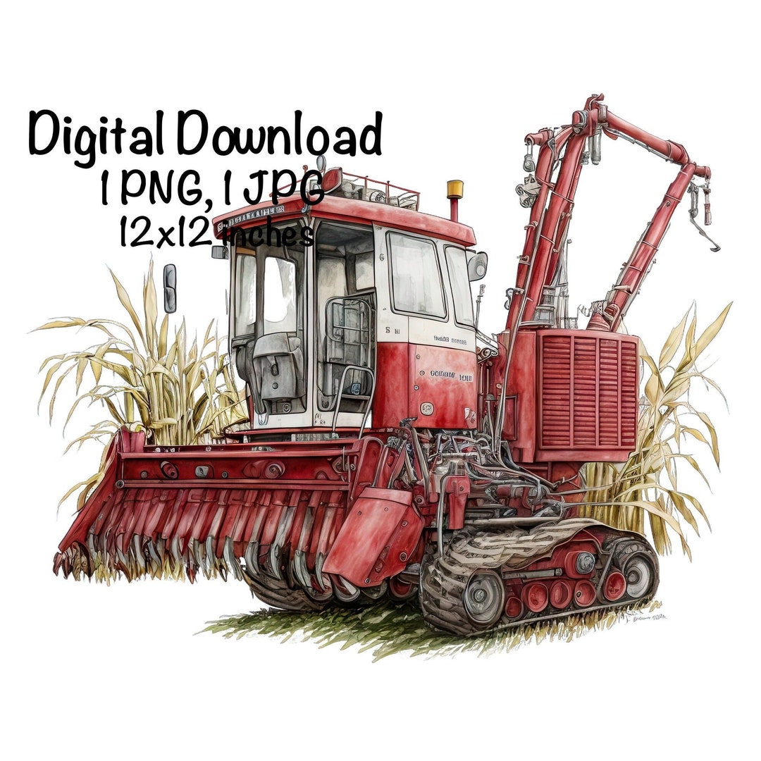 Sugar Cane Harvester Tractor Watercolor Farm Tractor Boys Clipart Red ...