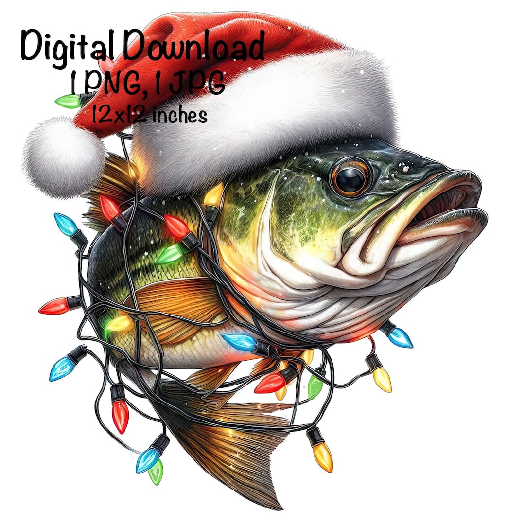 Funny Christmas Bass Fish PNG Saltwater Fish Clipart Santa Bass Fish ...