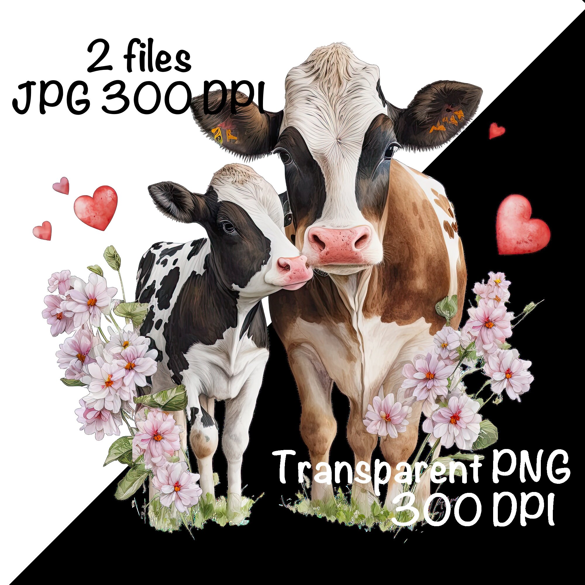 Dairy Cow & Calf Watercolor Clipart Farm Milk Cattle Flowers - Etsy ...
