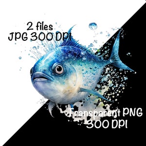 Bluefin Tuna Fish Watercolor Saltwater Fish Clipart Blue Fin Tuna ...