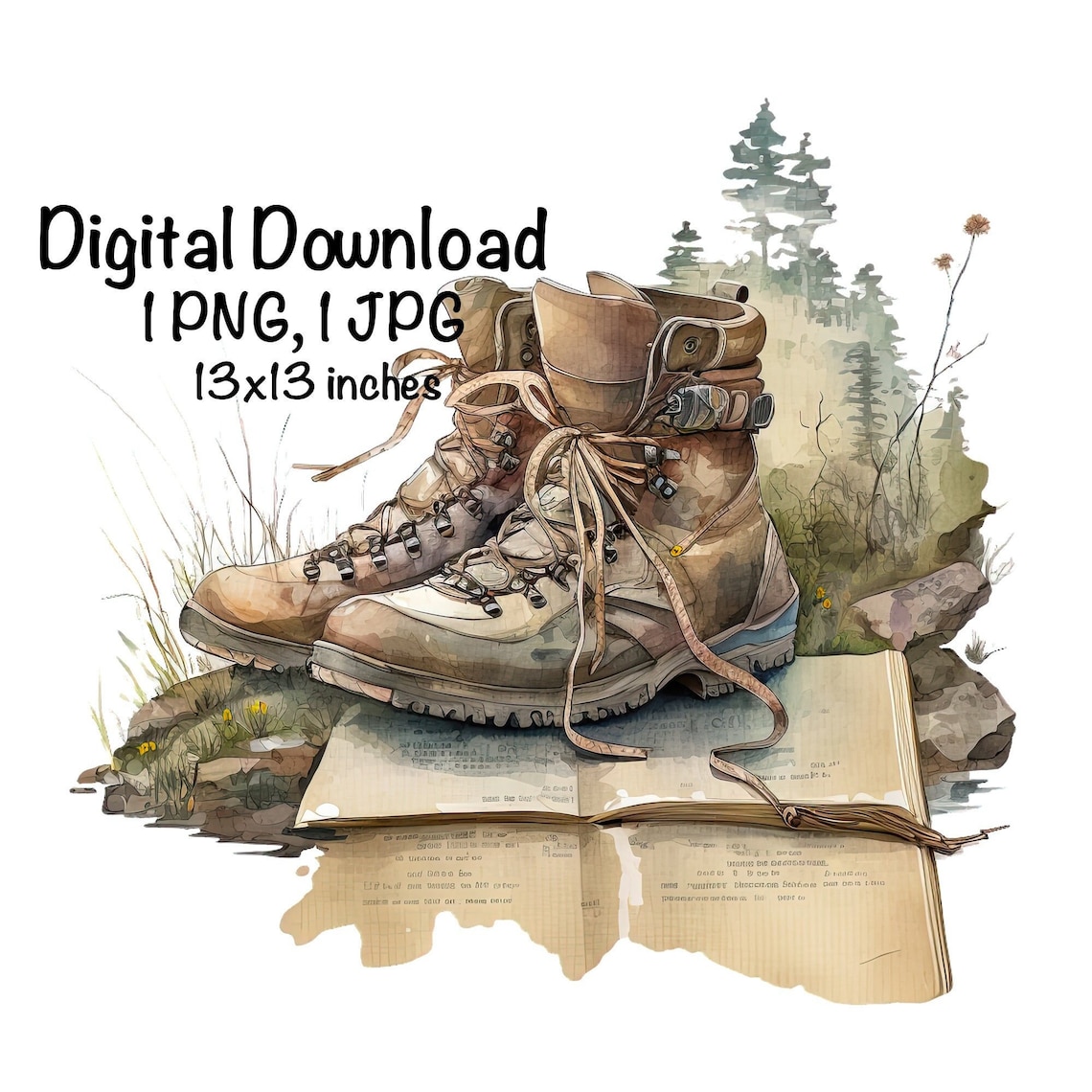Hiking Boots Watercolor Hike Hiking Nature Clipart PNG Commercial Use ...