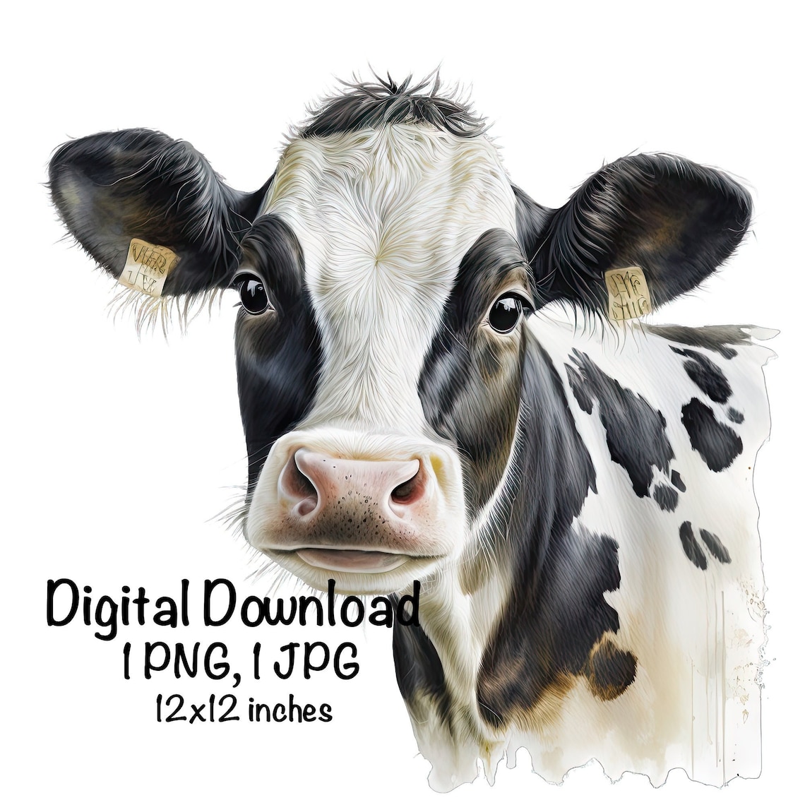 Dairy Milk Cow Watercolor Clipart Highland Black & White Cow - Etsy