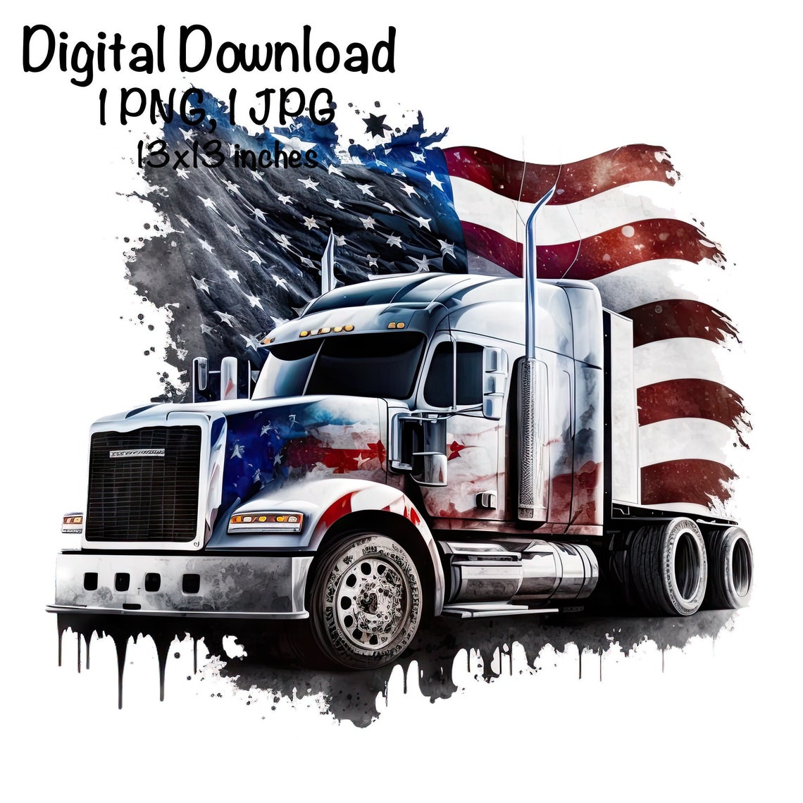 Semi Truck Watercolor Flat Bed US Flag Trucks Boys Clipart - Etsy