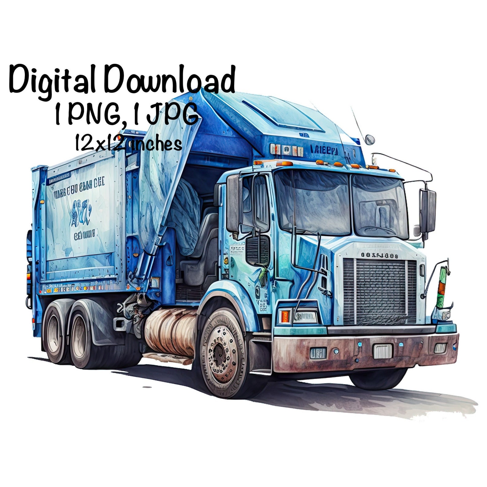 Recycling Truck Watercolor, Blue Garbage Trucks Boys Clipart Nursery ...