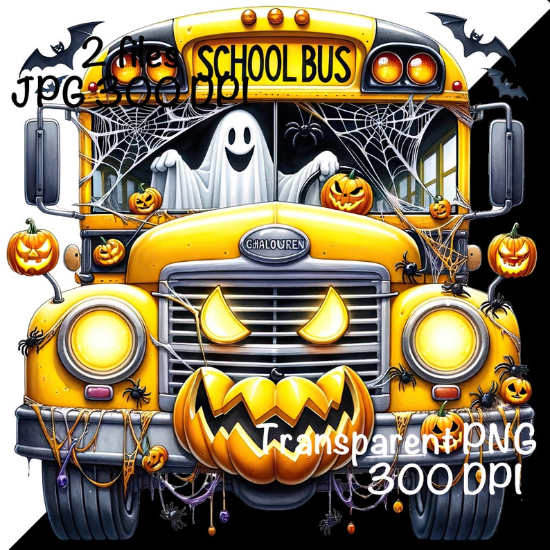 Halloween School Bus PNG Spooky School Bus Driver Vehicle Bus Clipart ...