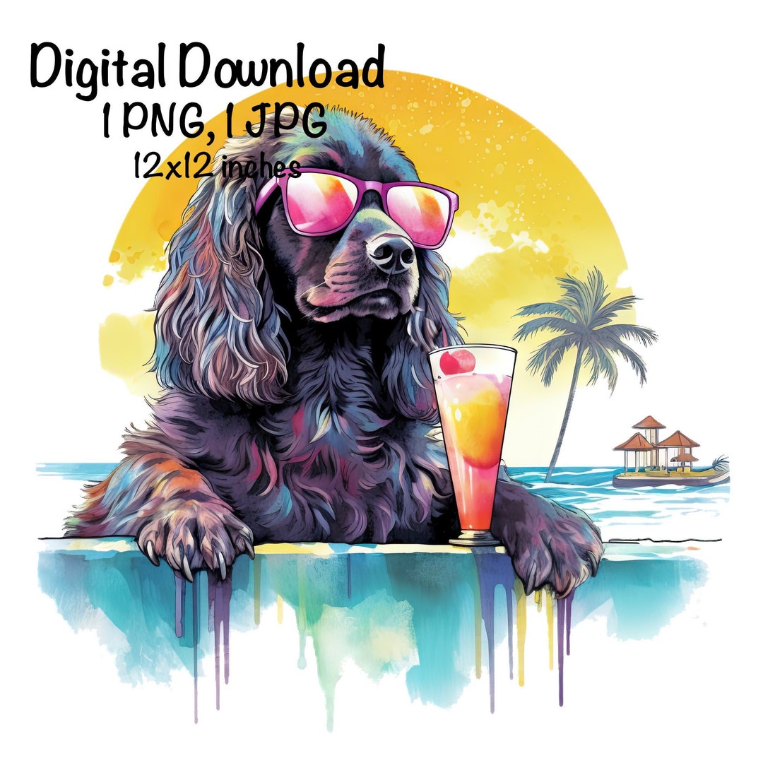 Funny Boykin Spaniel Dog Watercolor Clipart Sunglasses Cold Drink ...
