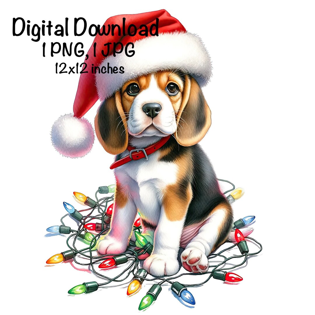 Christmas Beagle Puppy PNG Christmas Lights Santa Beagle Dog ...