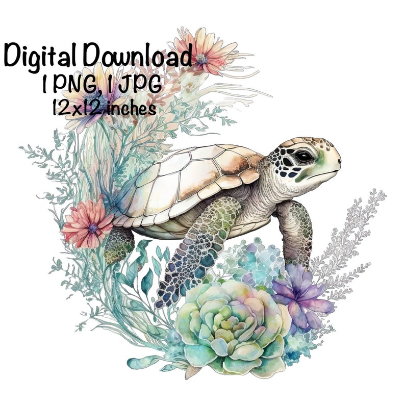 Sea Turtle Watercolor Clipart Ocean Sea Animals Spring Flowers - Etsy