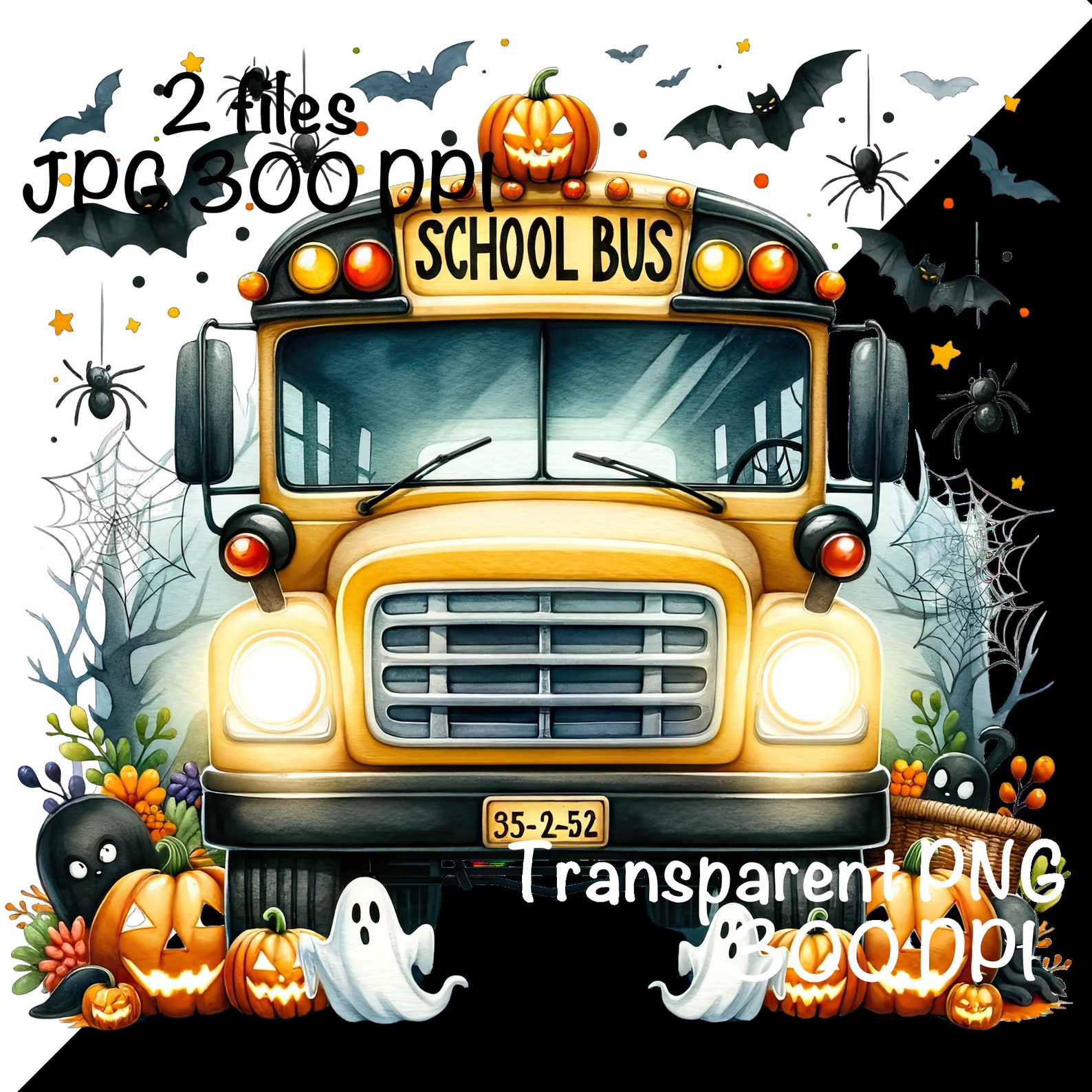 Halloween School Bus PNG Spooky School Bus Driver Vehicle Bus Clipart ...