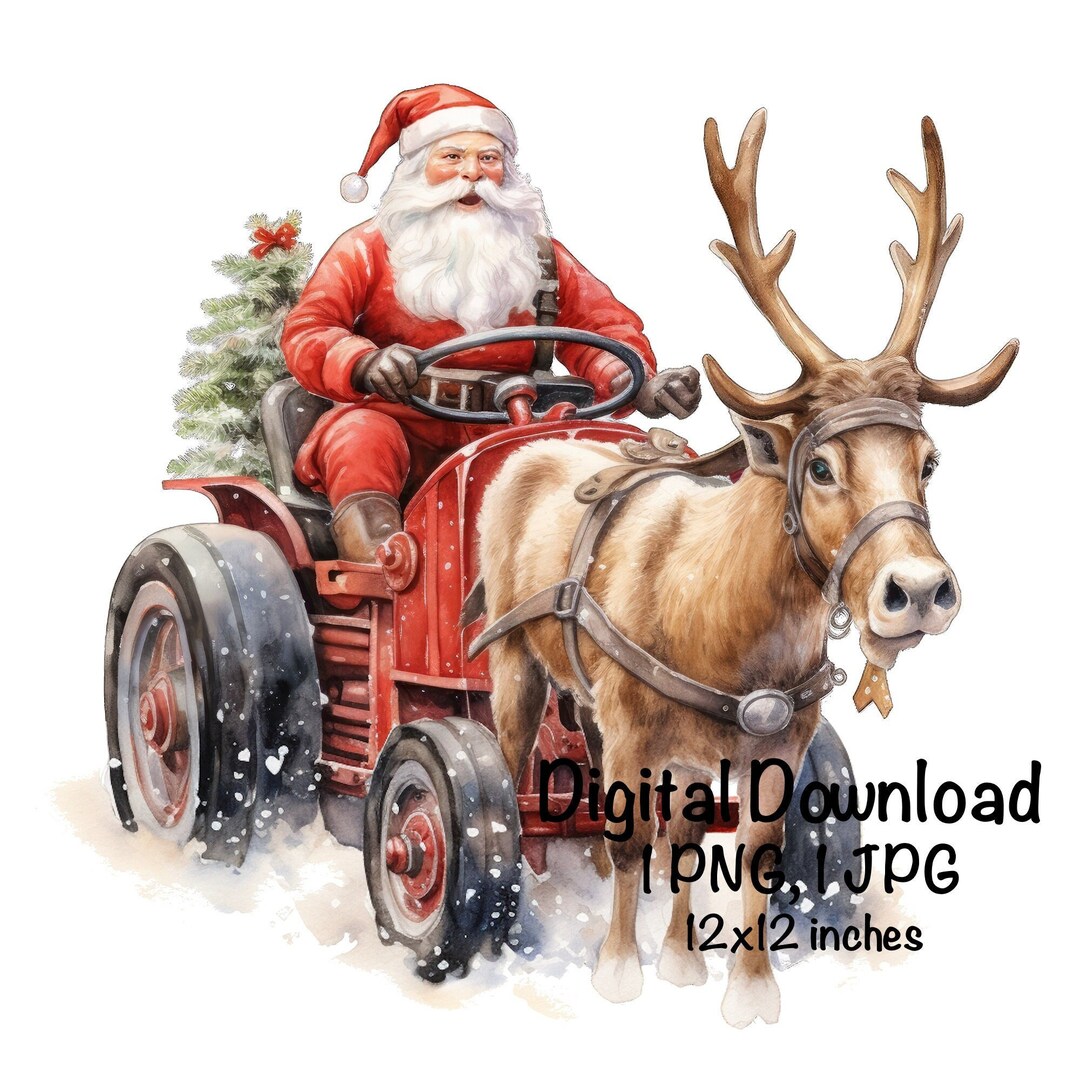 Christmas Santa PNG Christmas Tractor Png Classic Santa Xmas PNG Christmas Farm Sublimation Cute ...
