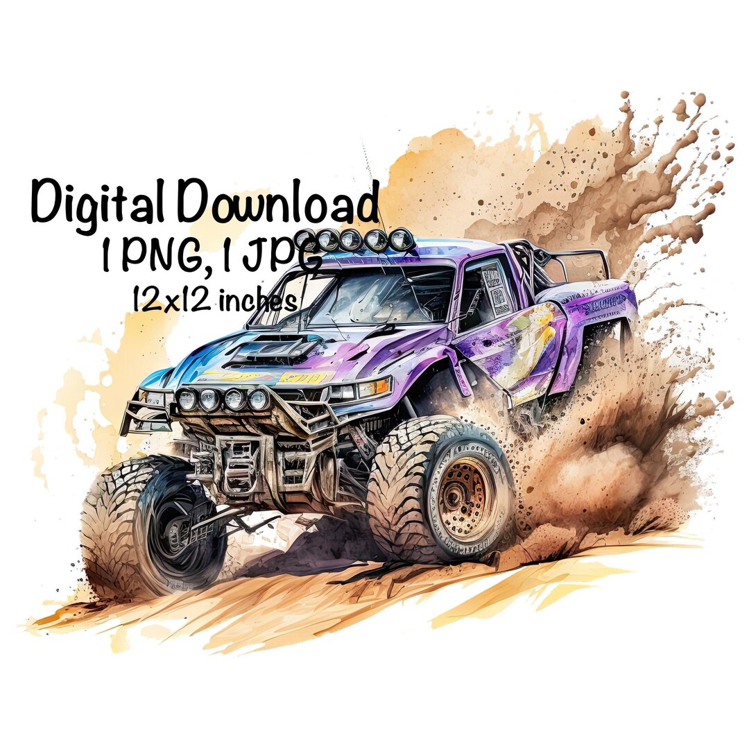 Offroad Truck Watercolor Monster Truck Boys Clipart Off-road Racing ...