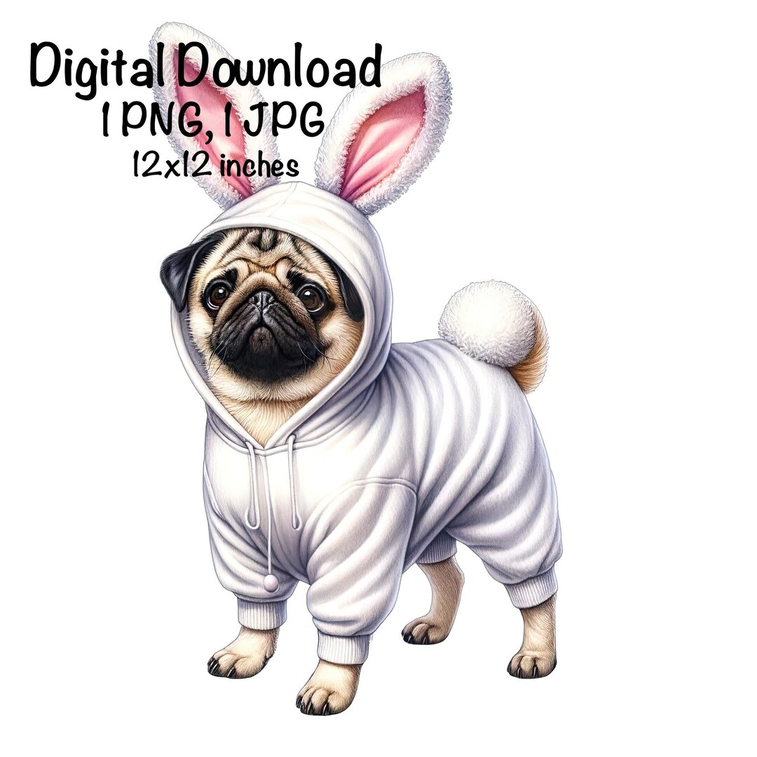 Easter Dog Bunny PNG, Funny Easter Pug Dog PNG, Bunny Ears Dog ...