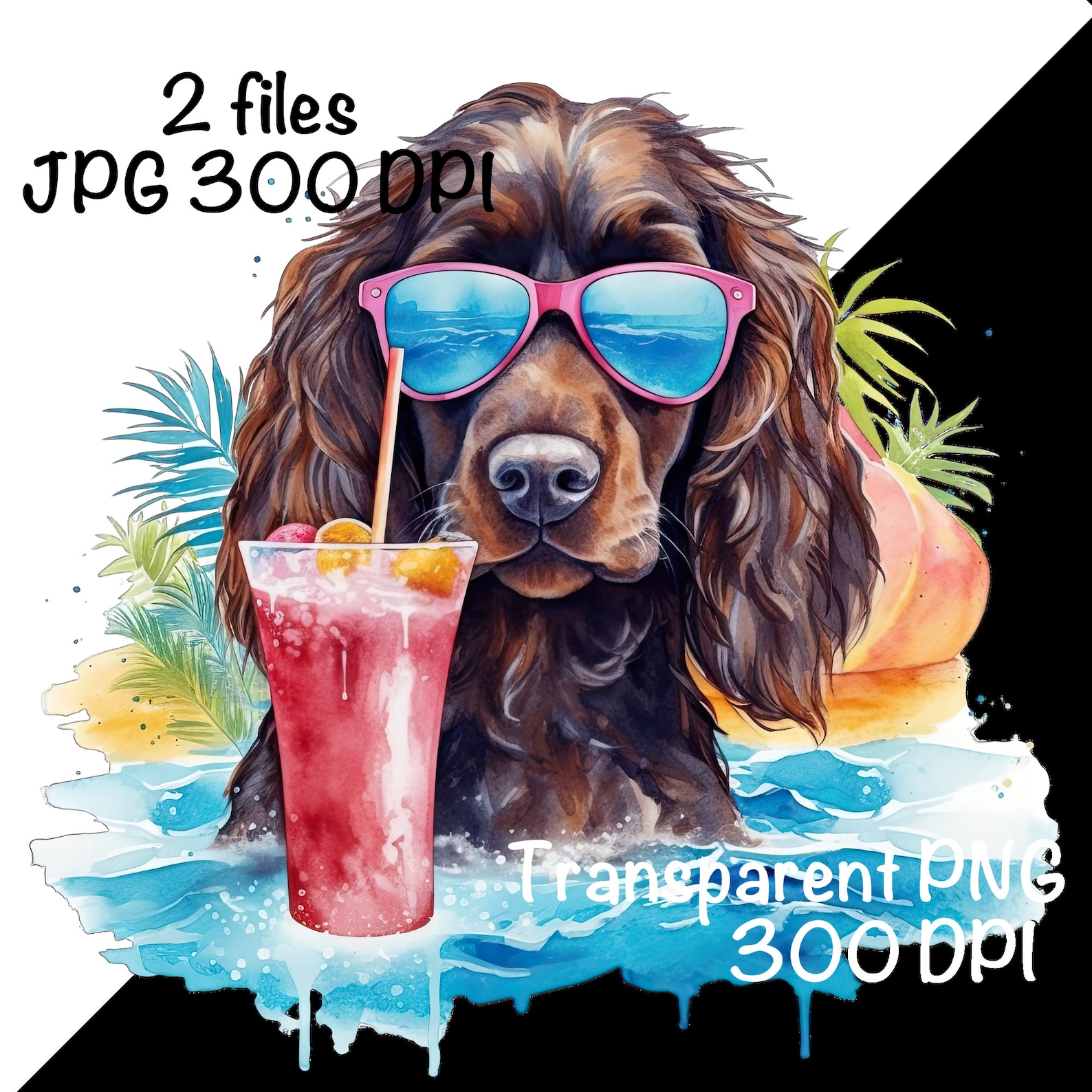 Funny Boykin Spaniel Dog Watercolor Clipart Sunglasses Cold Drink ...