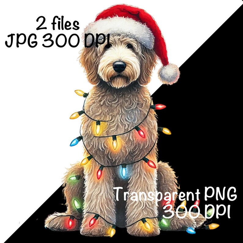 Christmas Goldendoodle PNG Christmas Lights Santa Labradoodle Dog ...