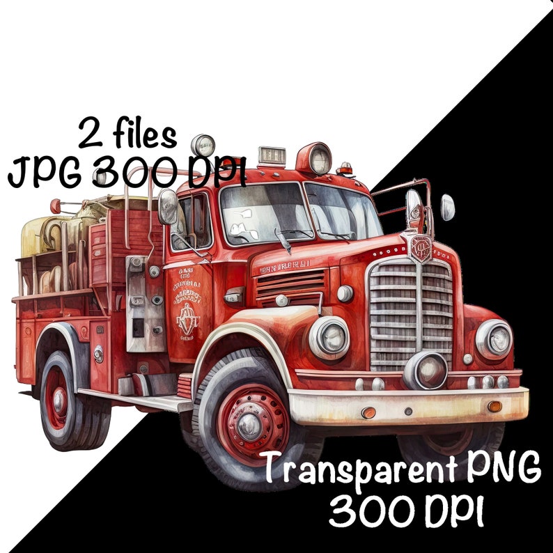 Fire Truck Watercolor Fire Engine Boy Clipart Sublimination - Etsy