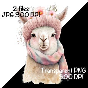 Llama Watercolor Clipart Farm Llama Spring Flowers PNG Commercial Use ...