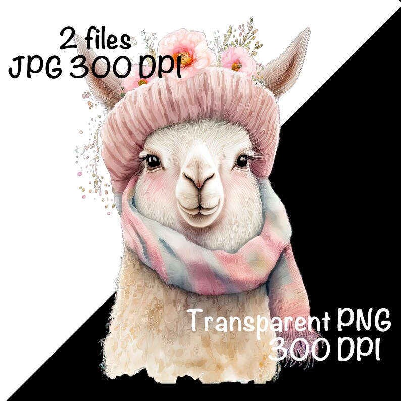 Llama Watercolor Clipart Farm Llama Spring Flowers PNG - Etsy