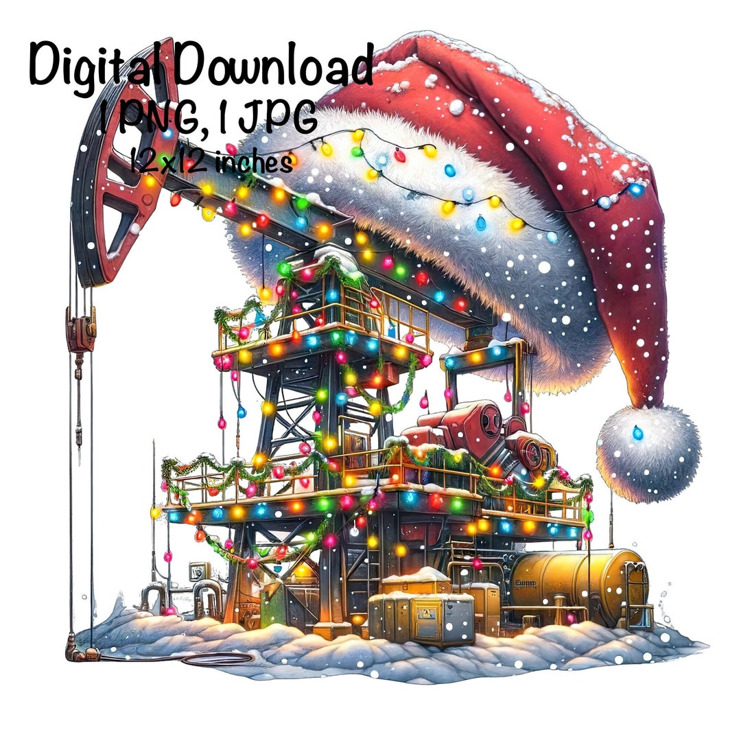 Christmas Oil Rig Drilling Watercolor Santa Oilfield Clipart Oil Well ...