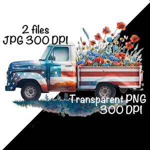 Patriotic Old Farm Truck Watercolor Flag Farm Clipart American Farm ...