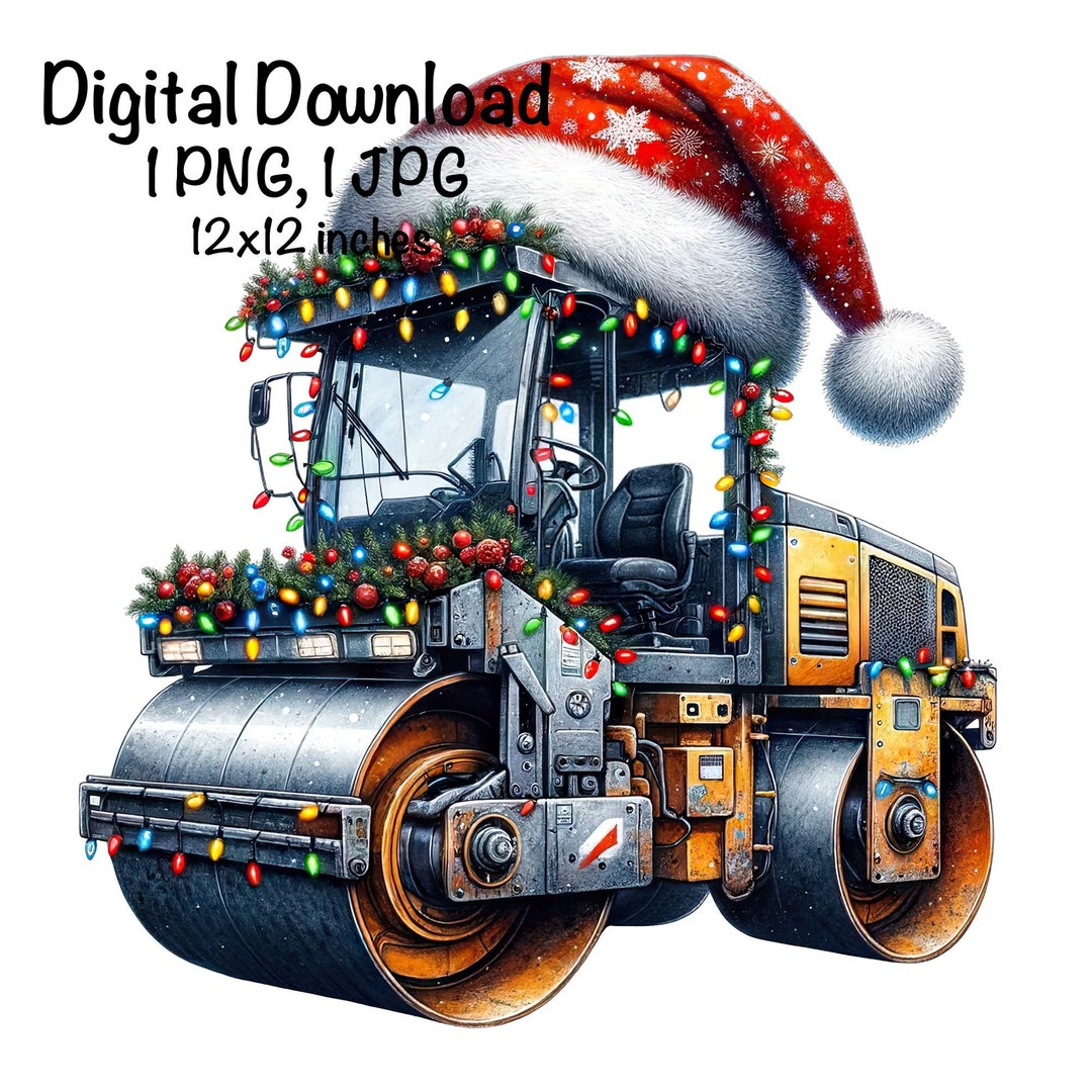 Merry Christmas Roller PNG Watercolor Construction Truck Boys Clipart ...