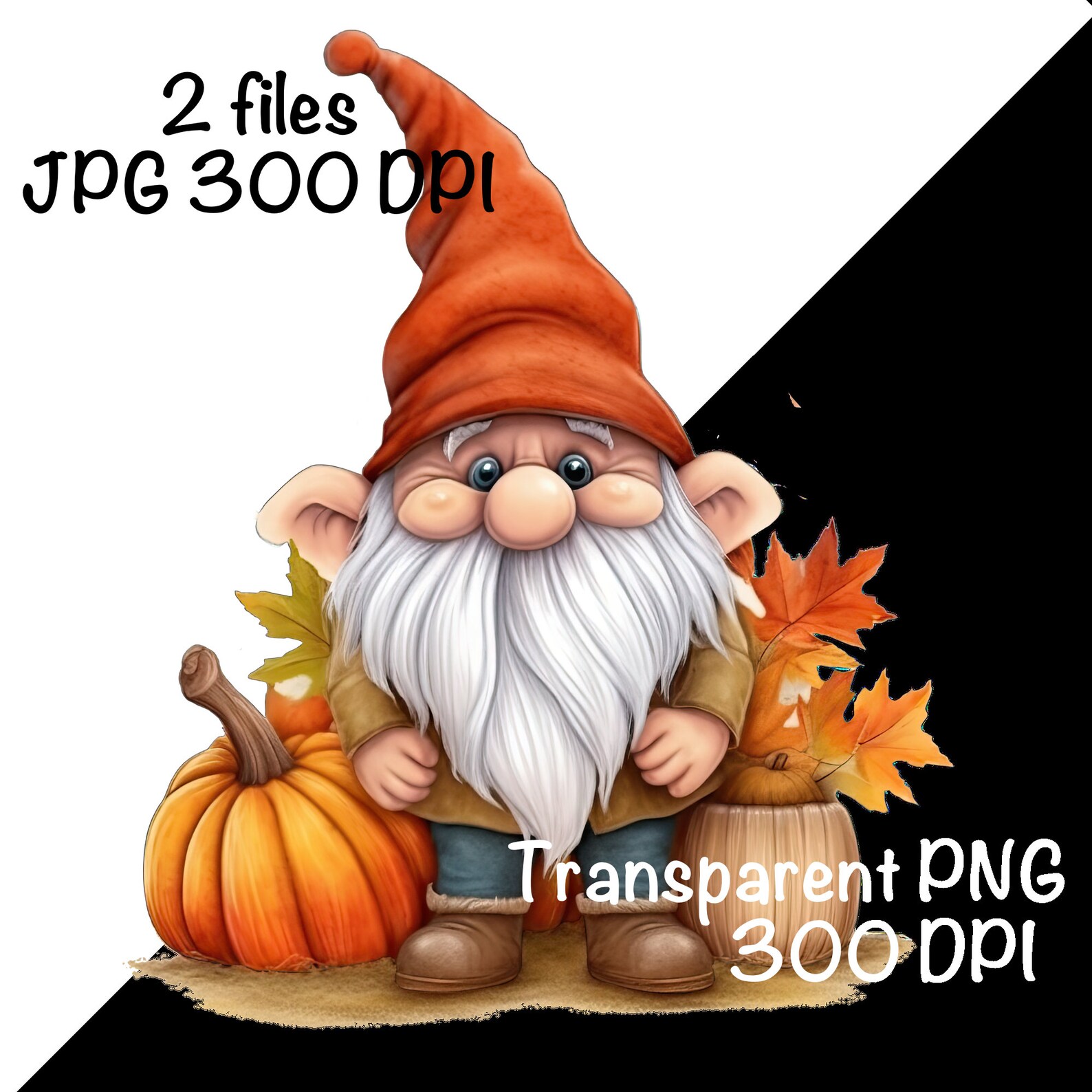 Autumn Cute Gnome Watercolor Fall Garden Gnome Clipart Pumpkin Leaves ...