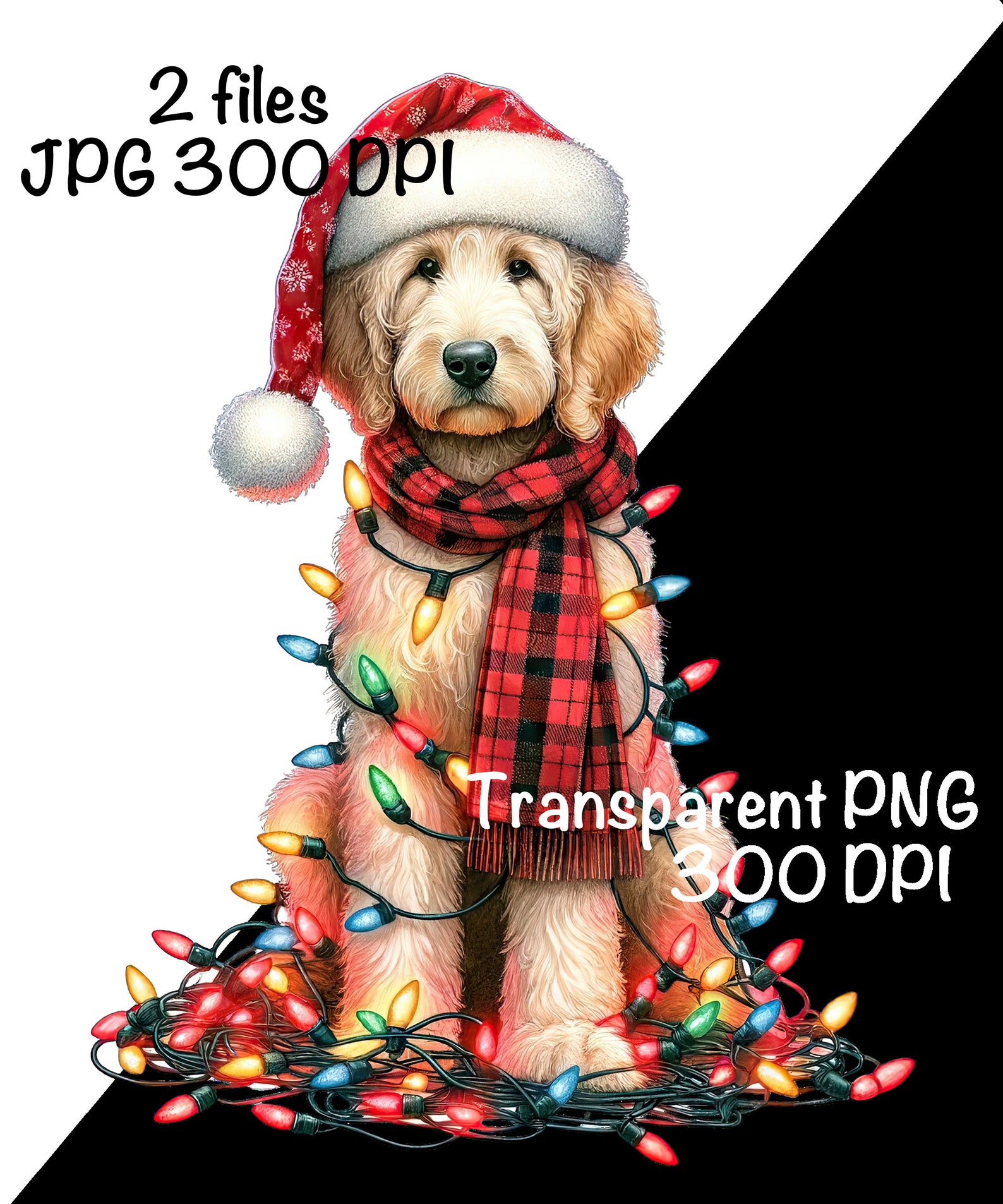 Christmas Goldendoodle Puppy PNG Christmas Lights Santa Reindeer Doodle ...