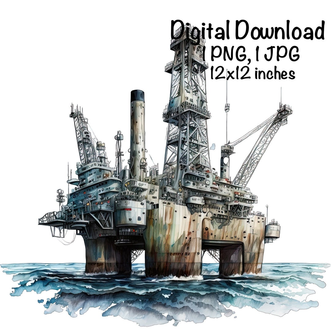 Oil Platform Watercolor Oilfield Clipart Oil Rig Well PNG Commercial ...