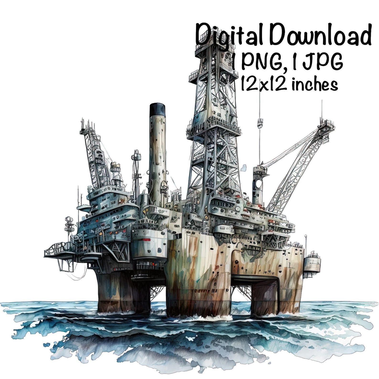 Oil Platform Watercolor Oilfield Clipart Oil Rig Well PNG - Etsy