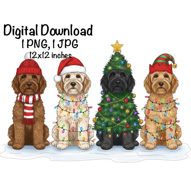 Christmas Goldendoodle Dogs in a Row PNG, Santa Squad PNG, Funny Dogs ...