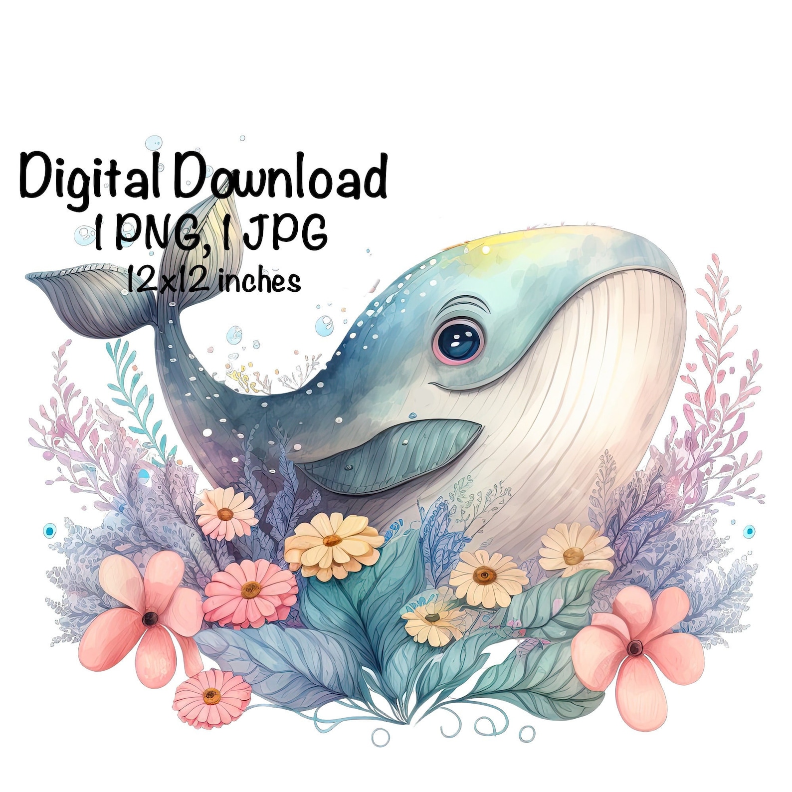 Whale Cute Whale Clipart Ocean Animals Fish Whale PNG Big - Etsy