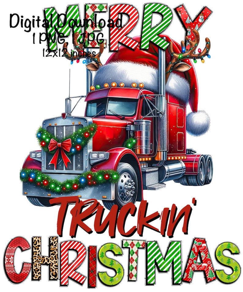 Merry Truckin' Christmas Semi Trailer Truck PNG | Semi Truck ...