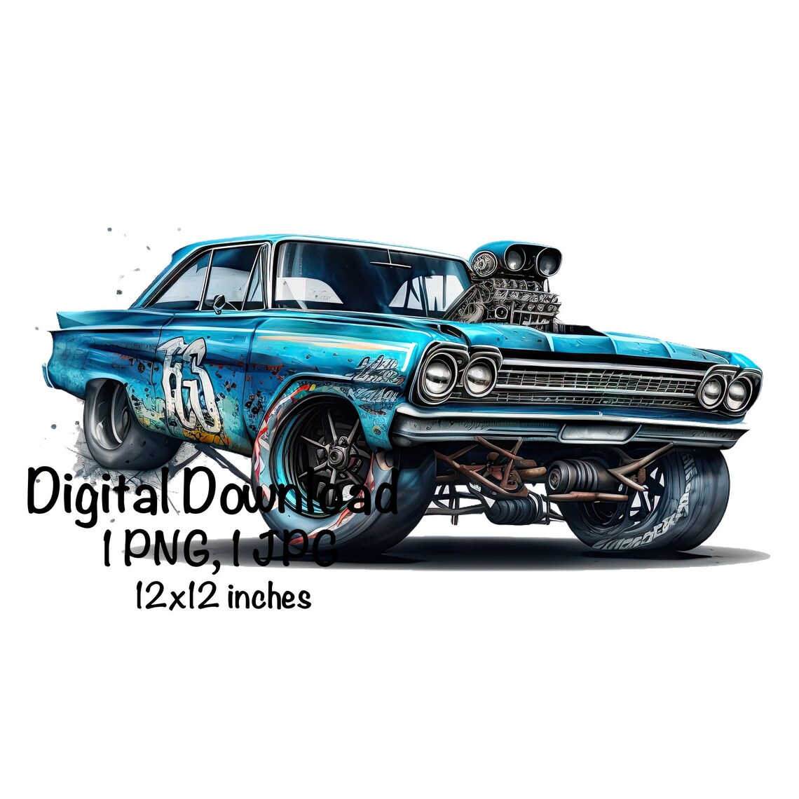 Drag Racing Car Watercolor, Motorsports Blue Drag Race Clipart Off-road ...