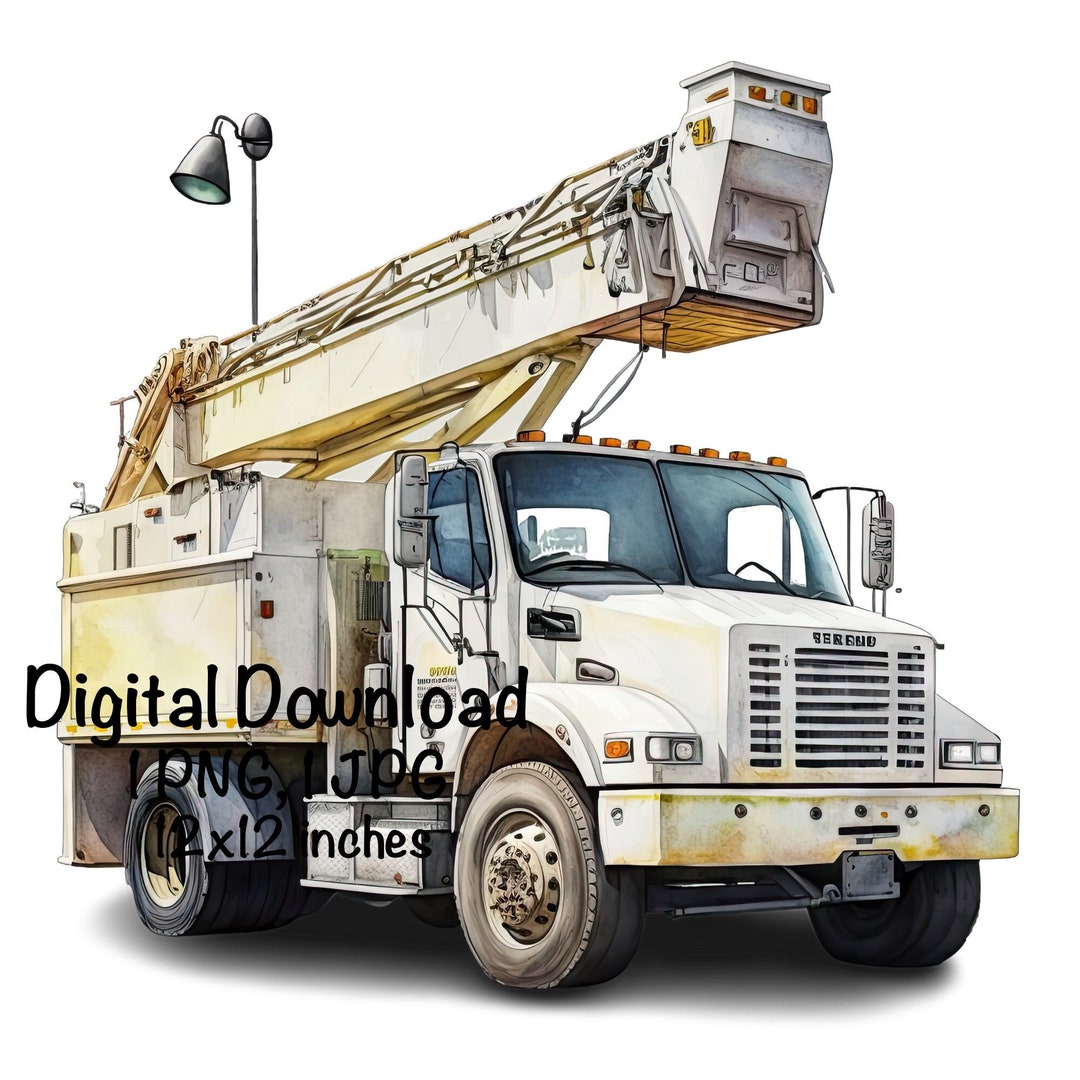 Bucket Truck Watercolor, Lineman Truck Boys Clipart Nursery Décor ...