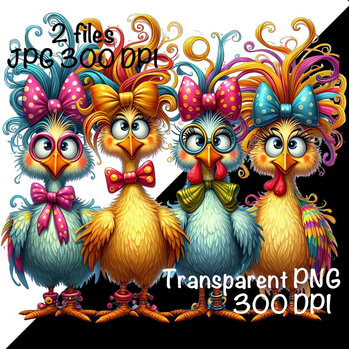 Funny Chicken PNG, Cute Chicken PNG Sublimation, Four Crazy Chickens ...