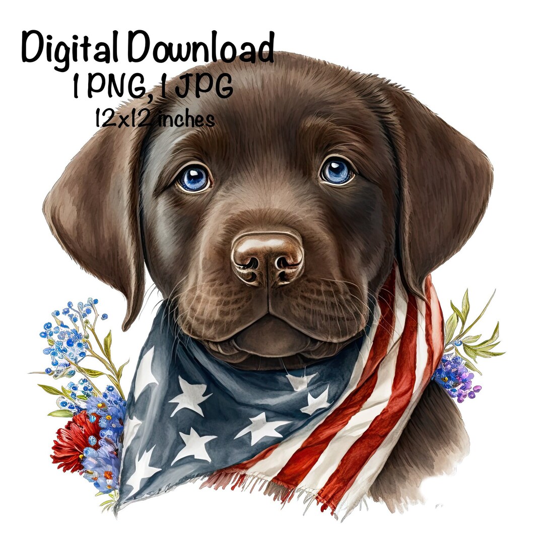 Patriotic Cute Labrador Watercolor Flag Dog Clipart American Cute Lab ...