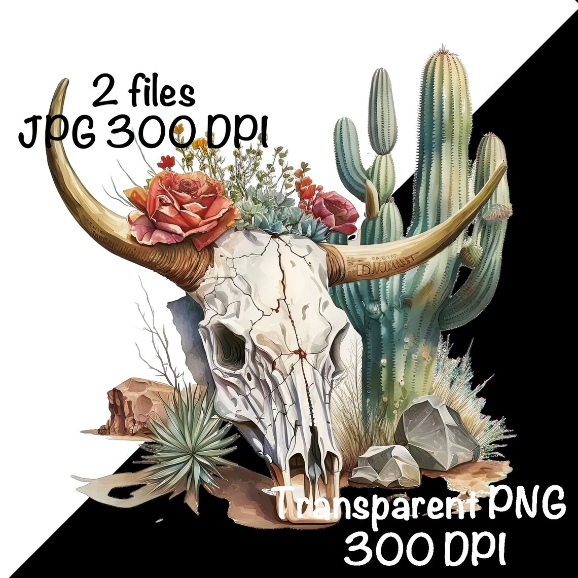 Cowboy Western Cow Skull Watercolor Country Cowboy Clipart - Etsy