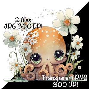 Cute Octopus Watercolor Clipart Ocean Sea Animals Spring Flowers PNG ...