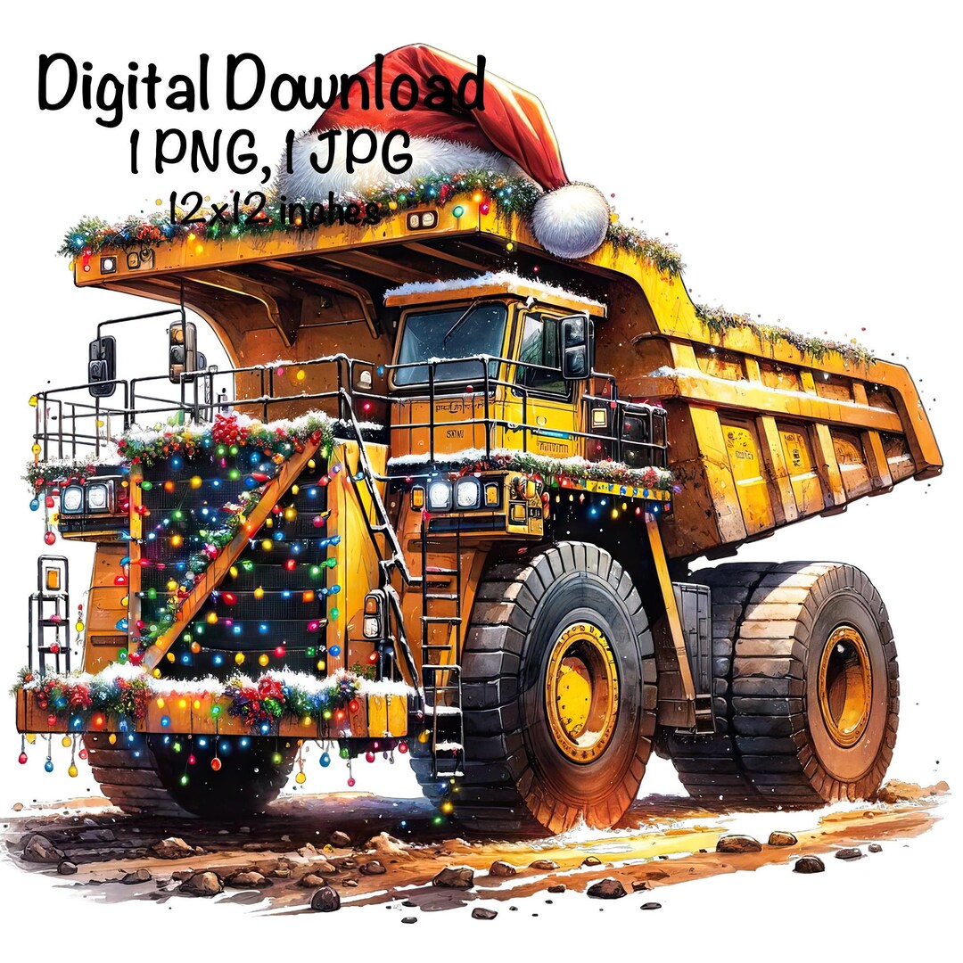 Merry Christmas Dump Truck PNG Watercolor Construction Truck Boys ...