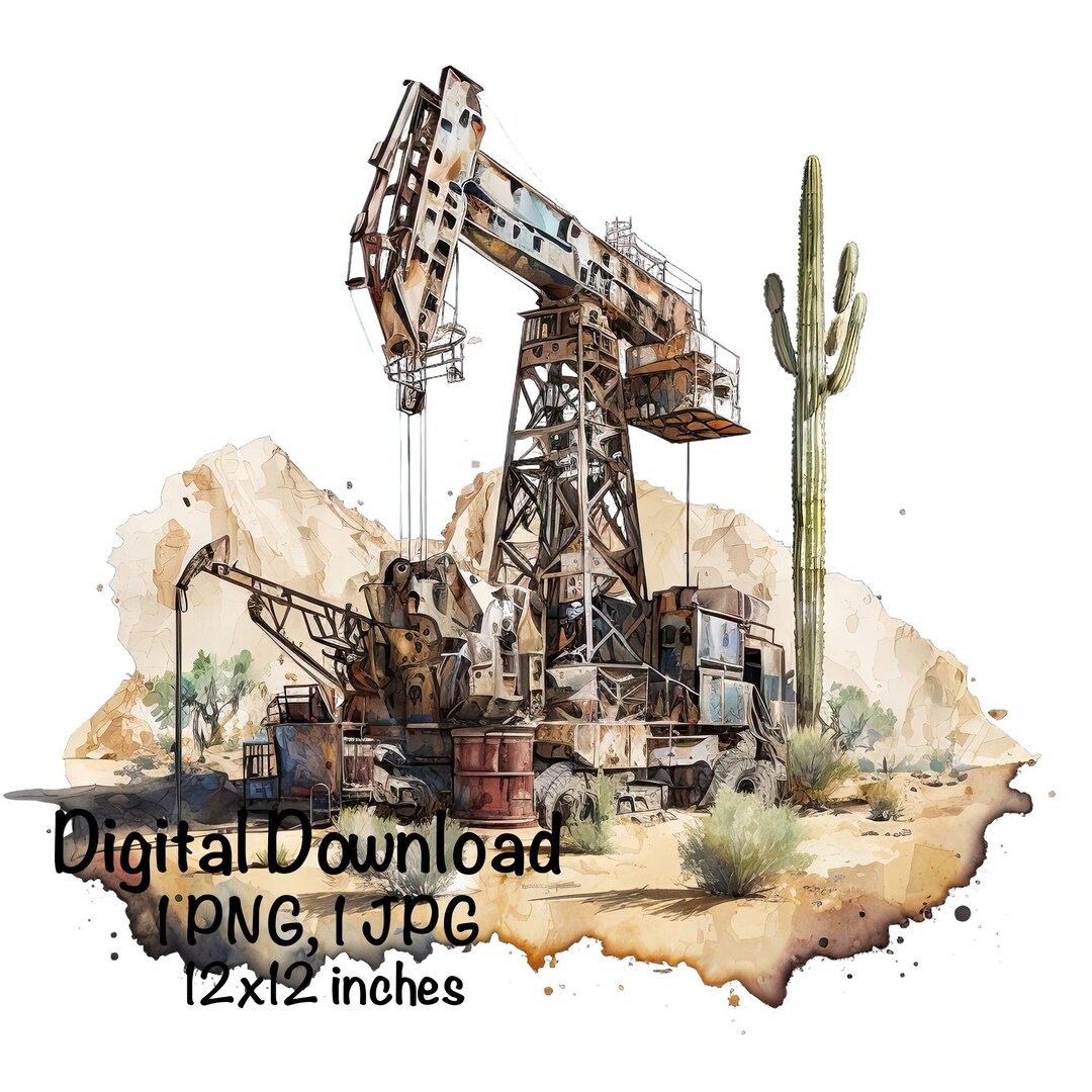 Oil Rig Drilling Watercolor Oilfield Clipart Oil Well PNG Commercial ...