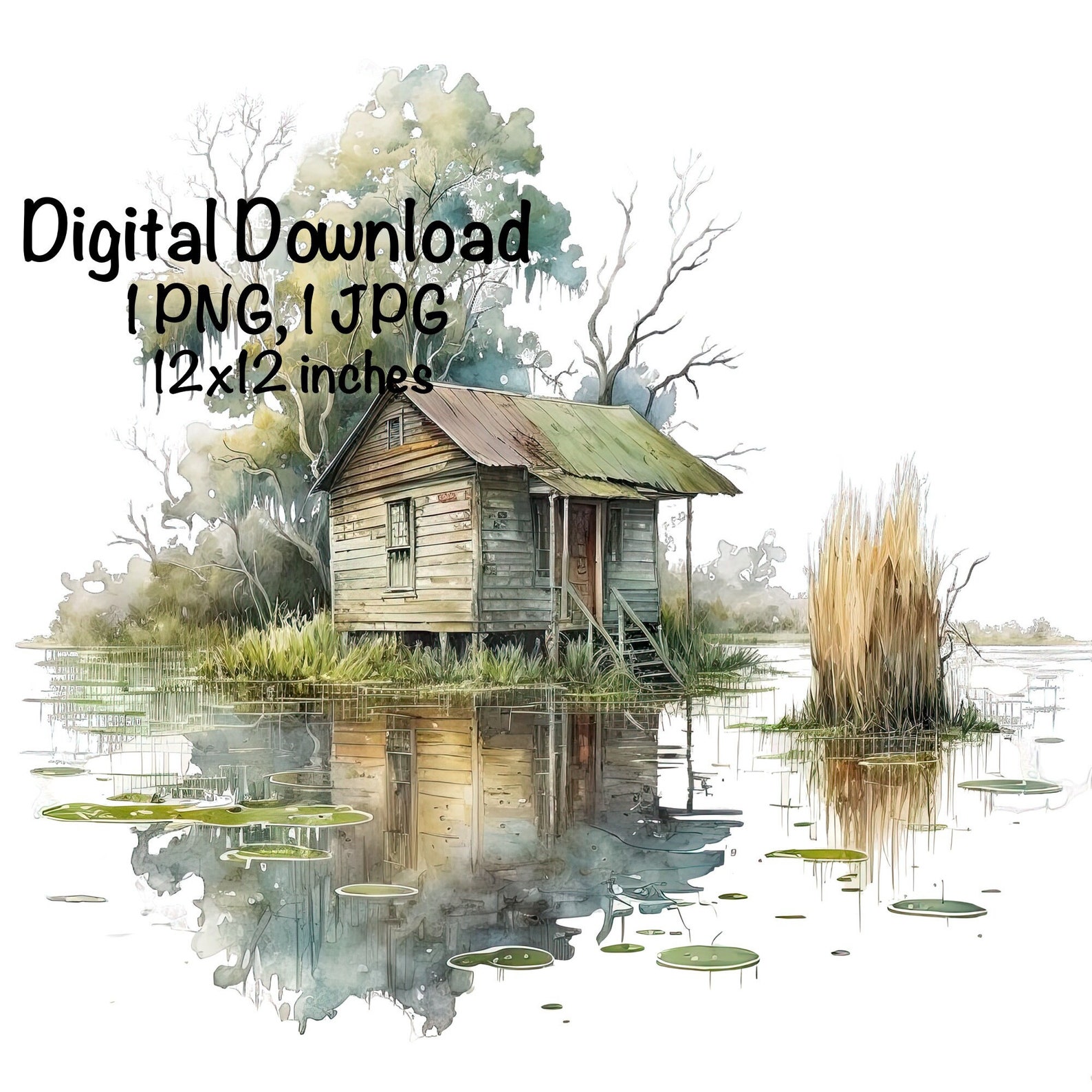 Old Shack on the Bayou Watercolor Swamp Boys Girls Clipart Wall Art ...