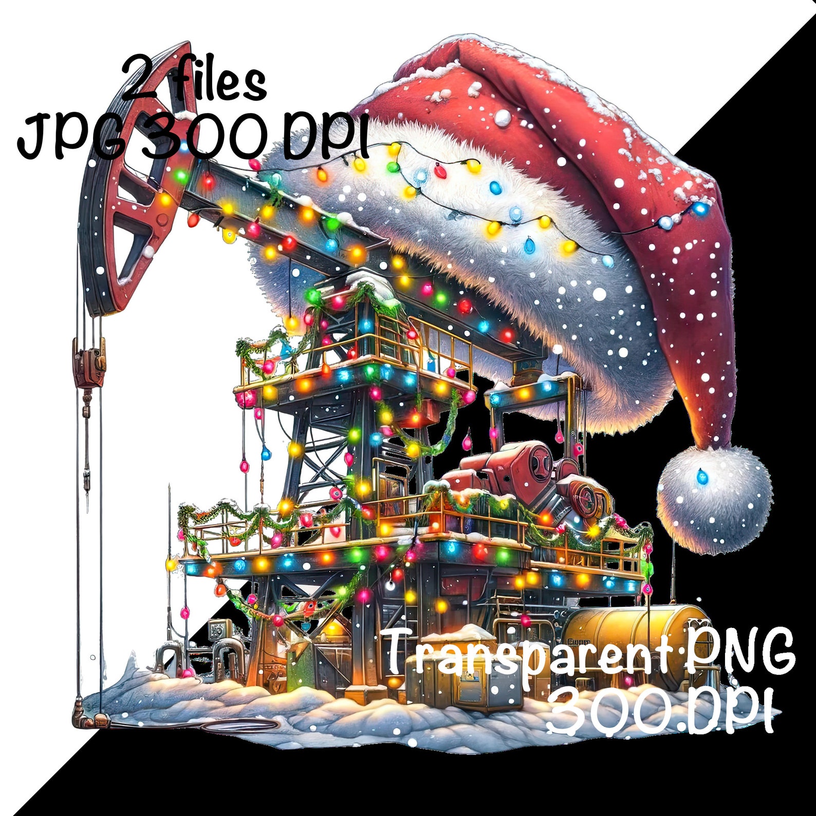 Christmas Oil Rig Drilling Watercolor Santa Oilfield Clipart Oil Well ...
