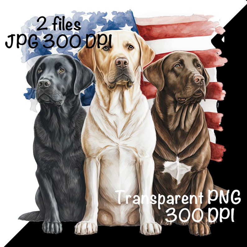 Labrador Dogs Watercolor Clipart Patriotic US Flag Labrador - Etsy