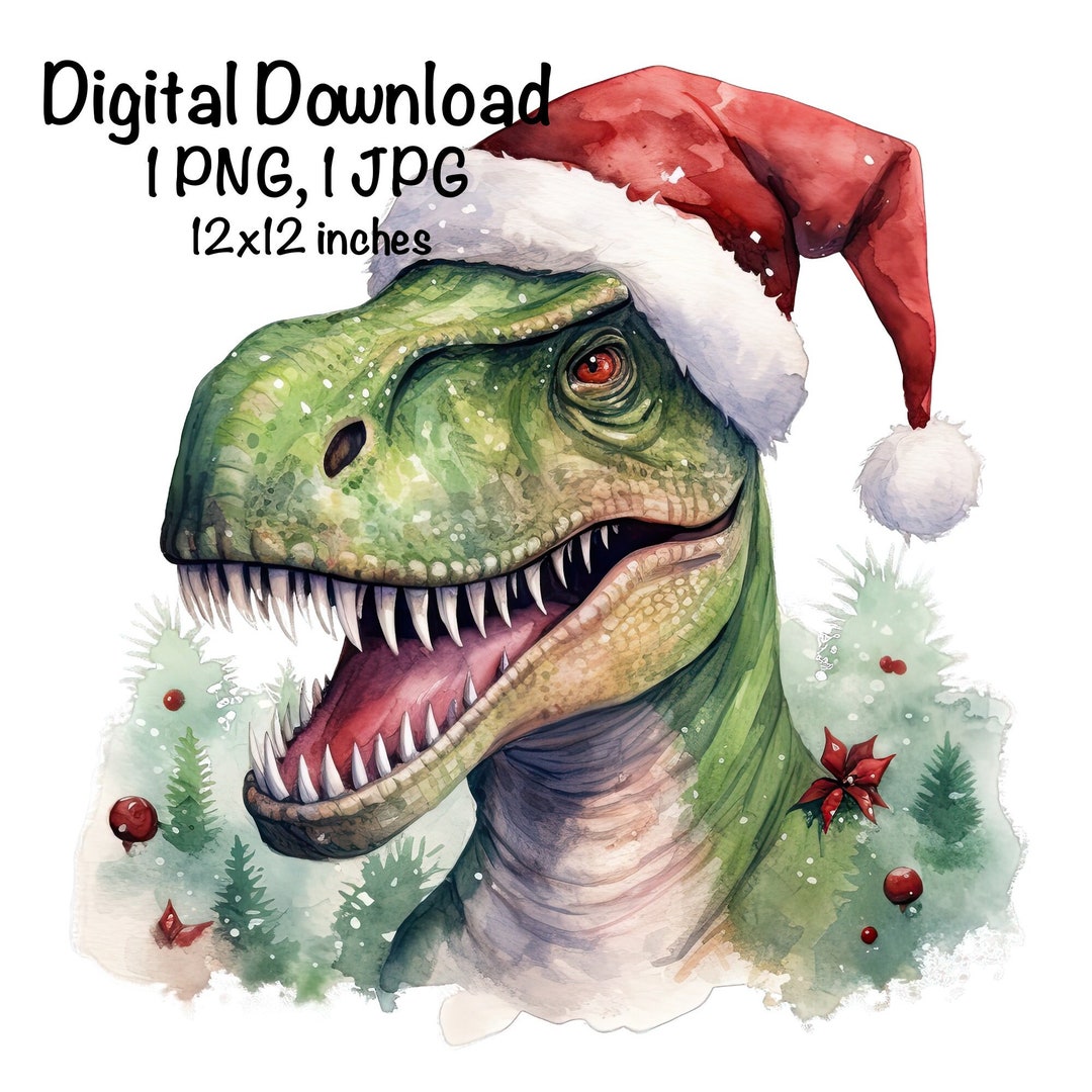 T-rex Dinosaur Watercolor Clipart Dinosaur Christmas Santa Holiday PNG ...