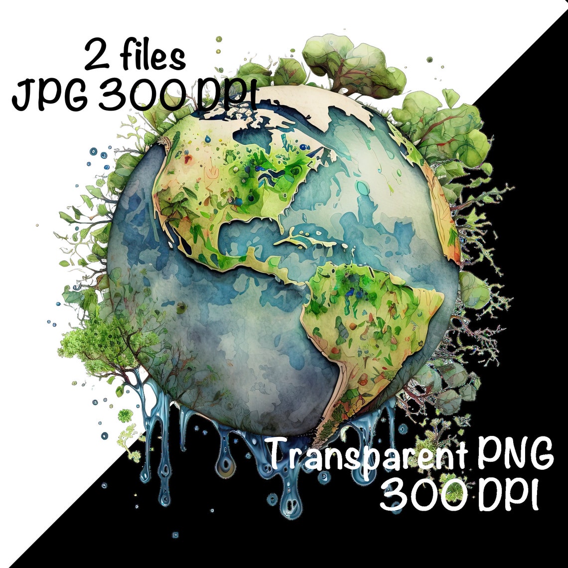 Earth Day Watercolor Planet Earth Clipart PNG Commercial Use - Etsy