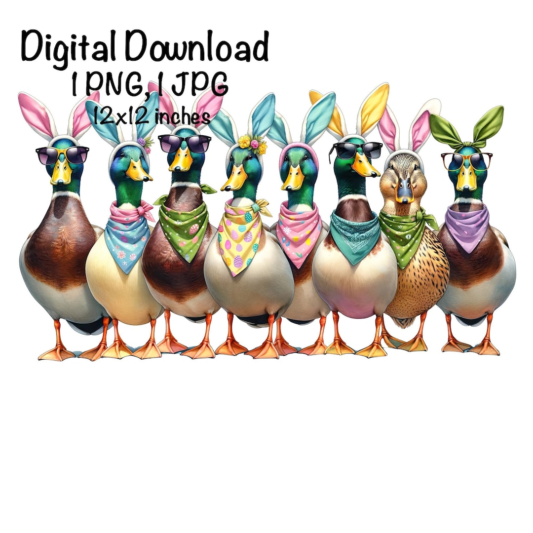 Easter Mallard Duck PNG, Easter Bunny Duck Sublimation Hunting PNG ...