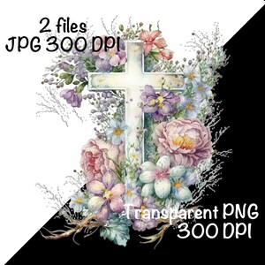 Easter Cross Watercolor Floral Cross Clipart Easter Sublimation Design ...