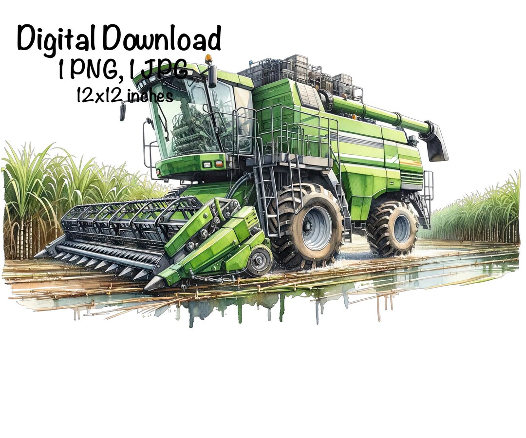 Sugar Cane Harvester Tractor Watercolor Farm Tractor Clipart Wall Art ...
