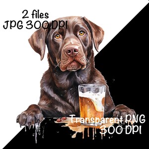 Funny Labrador Dog Watercolor Clipart Drinking a Beer Cute Chocolate ...